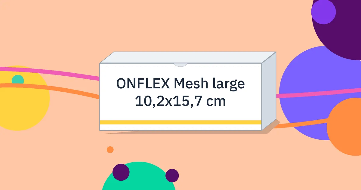 Symbolbild: Packung mit der Aufschrift ONFLEX Mesh large 10,2x15,7 cm (PZN 11173873) – Verfügbarkeit und Bezug in Apotheken in Frankfurt am Main