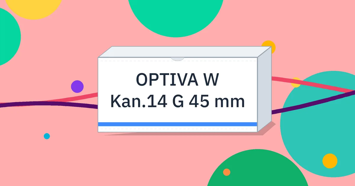 Symbolbild: Packung mit der Aufschrift OPTIVA W Kan.14 G 45 mm (PZN 09105864) – Verfügbarkeit und Bezug in Apotheken in Frankfurt am Main