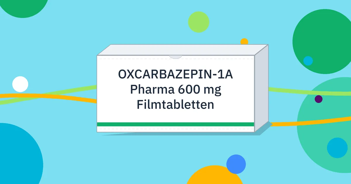 Symbolbild: Packung mit der Aufschrift OXCARBAZEPIN-1A Pharma 600 mg Filmtabletten (PZN 09318519) – Verfügbarkeit und Bezug in Apotheken in Frankfurt am Main
