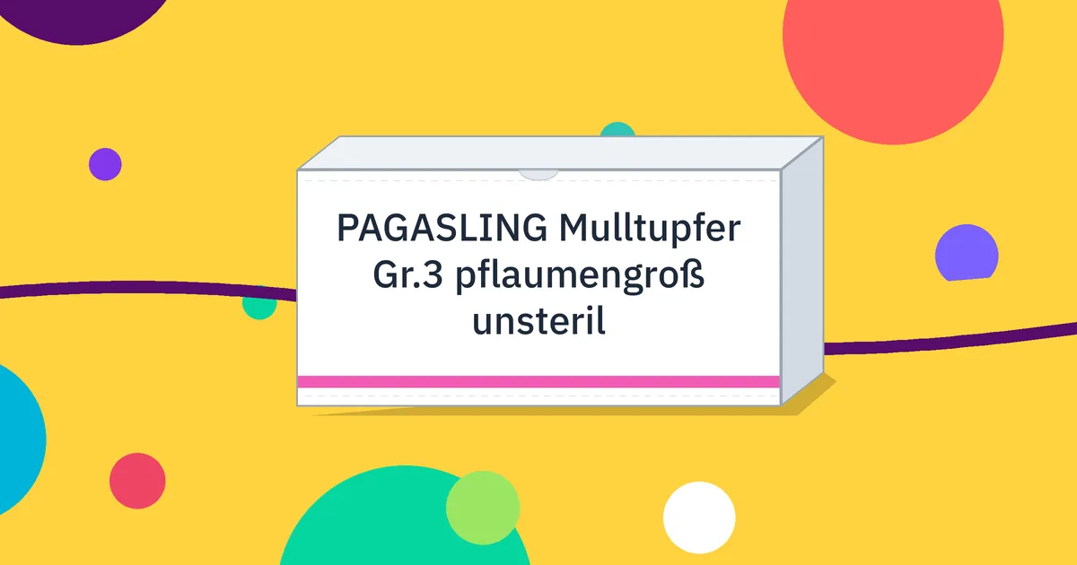 Symbolbild: Packung mit der Aufschrift PAGASLING Mulltupfer Gr.3 pflaumengroß unsteril (PZN 20416145) – Verfügbarkeit und Bezug in Apotheken in Frankfurt am Main