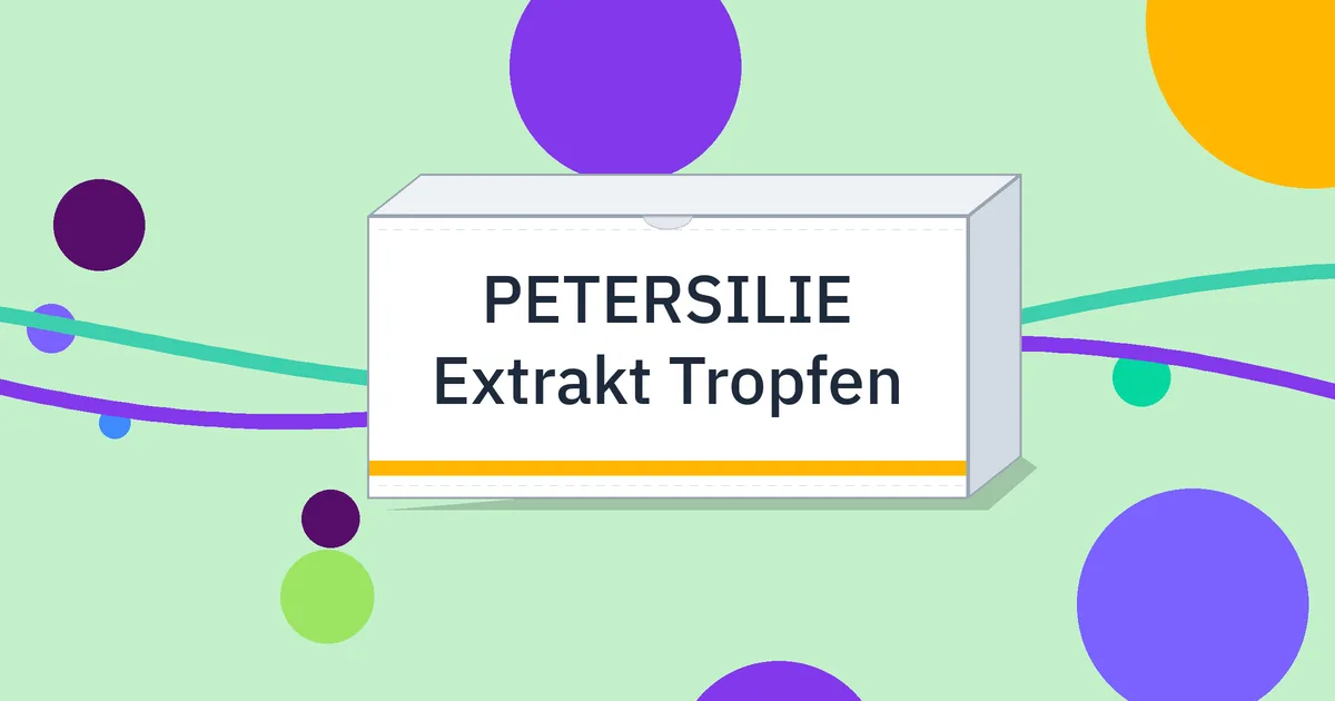 Symbolbild: Packung mit der Aufschrift PETERSILIE Extrakt Tropfen (PZN 20211667) – Verfügbarkeit und Bezug in Apotheken in Frankfurt am Main