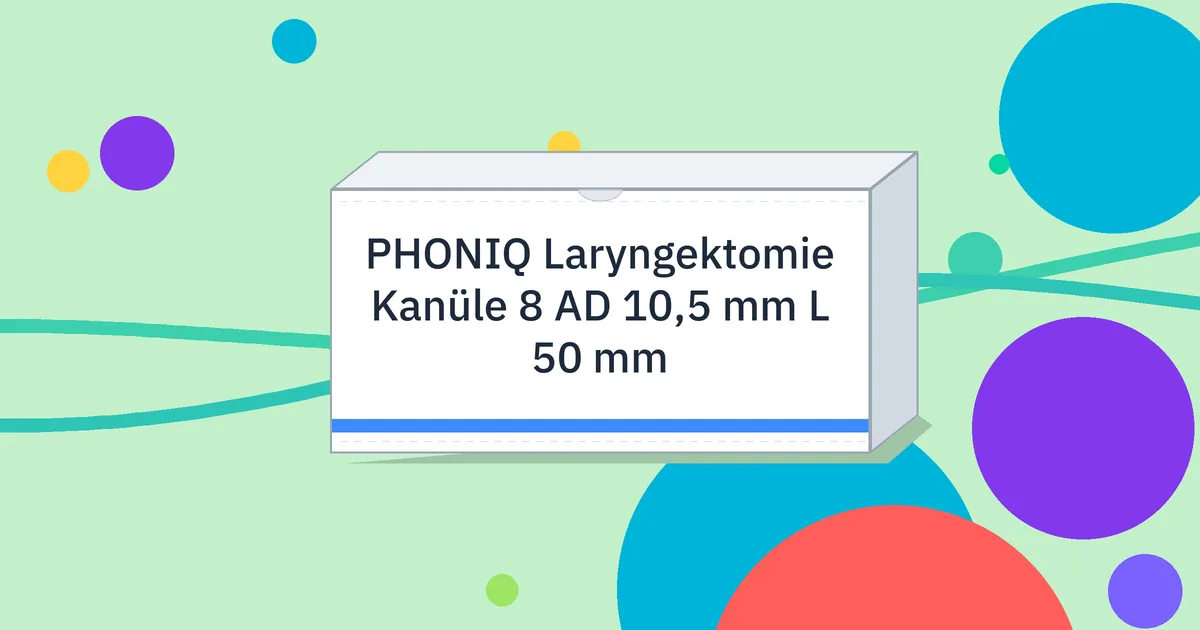 Symbolbild: Packung mit der Aufschrift PHONIQ Laryngektomie Kanüle 8 AD 10,5 mm L 50 mm (PZN 17381650) – Verfügbarkeit und Bezug in Apotheken in Frankfurt am Main