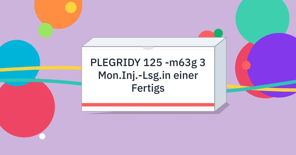 Symbolbild: Packung mit der Aufschrift PLEGRIDY 125 -m63g 3 Mon.Inj.-Lsg.in einer Fertigs (PZN 15395754) – Verfügbarkeit und Bezug in Apotheken in Frankfurt am Main