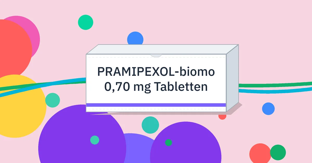 Symbolbild: Packung mit der Aufschrift PRAMIPEXOL-biomo 0,70 mg Tabletten (PZN 07519739) – Verfügbarkeit und Bezug in Apotheken in Frankfurt am Main
