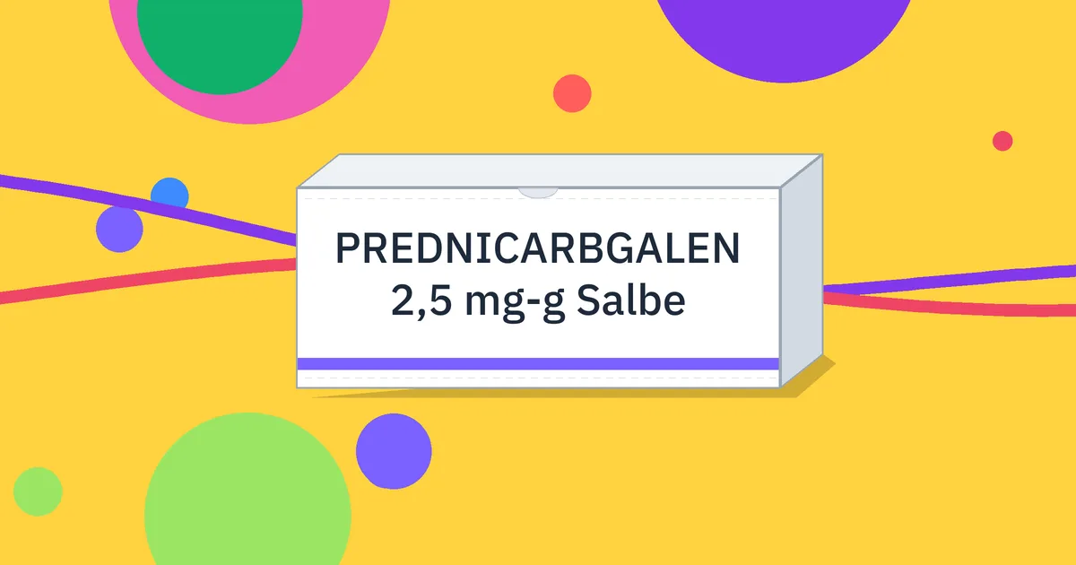 Symbolbild: Packung mit der Aufschrift PREDNICARBGALEN 2,5 mg-g Salbe (PZN 15629583) – Verfügbarkeit und Bezug in Apotheken in Frankfurt am Main
