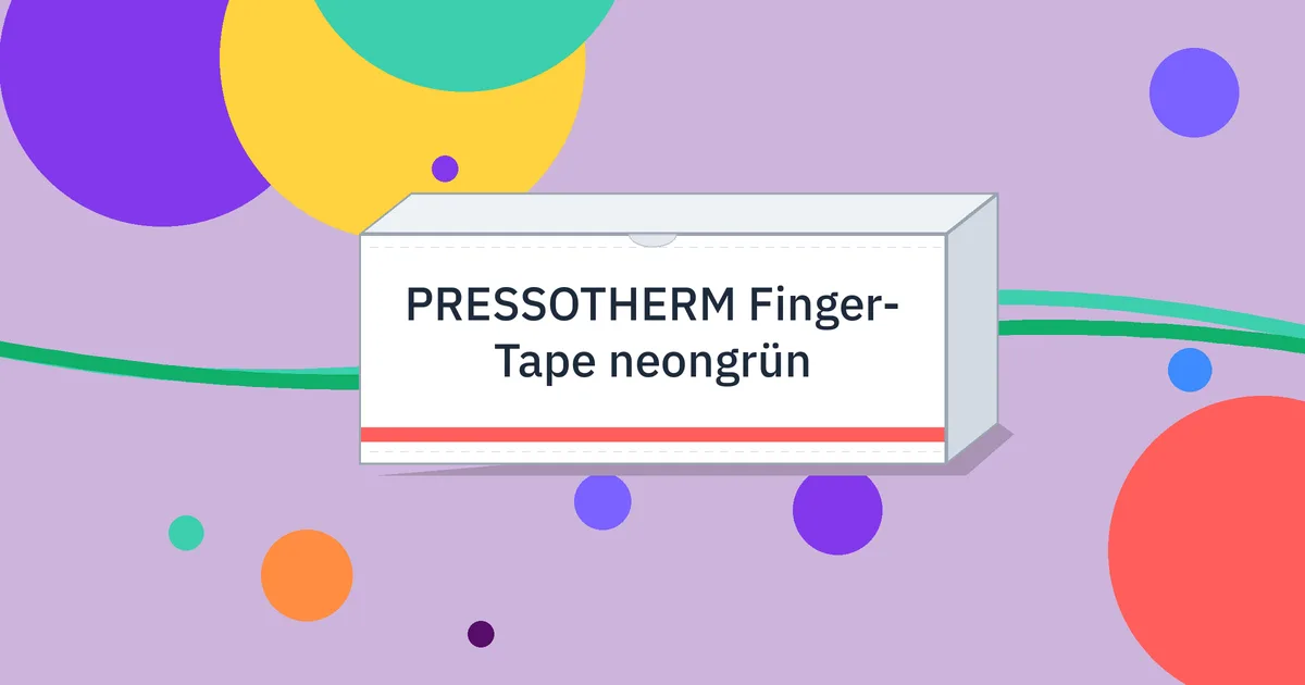 Symbolbild: Packung mit der Aufschrift PRESSOTHERM Finger-Tape neongrün (PZN 10408127) – Verfügbarkeit und Bezug in Apotheken in Frankfurt am Main