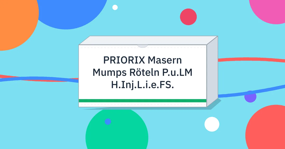 Symbolbild: Packung mit der Aufschrift PRIORIX Masern Mumps Röteln P.u.LM H.Inj.L.i.e.FS. (PZN 04649192) – Verfügbarkeit und Bezug in Apotheken in Frankfurt am Main
