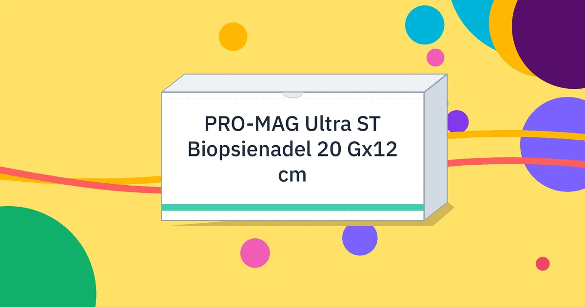 Symbolbild: Packung mit der Aufschrift PRO-MAG Ultra ST Biopsienadel 20 Gx12 cm (PZN 06769026) – Verfügbarkeit und Bezug in Apotheken in Frankfurt am Main