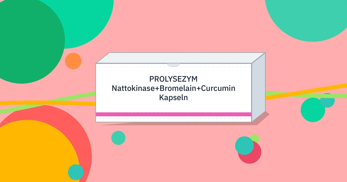 Symbolbild: Packung mit der Aufschrift PROLYSEZYM Nattokinase+Bromelain+Curcumin Kapseln (PZN 19183204) – Verfügbarkeit und Bezug in Apotheken in Frankfurt am Main