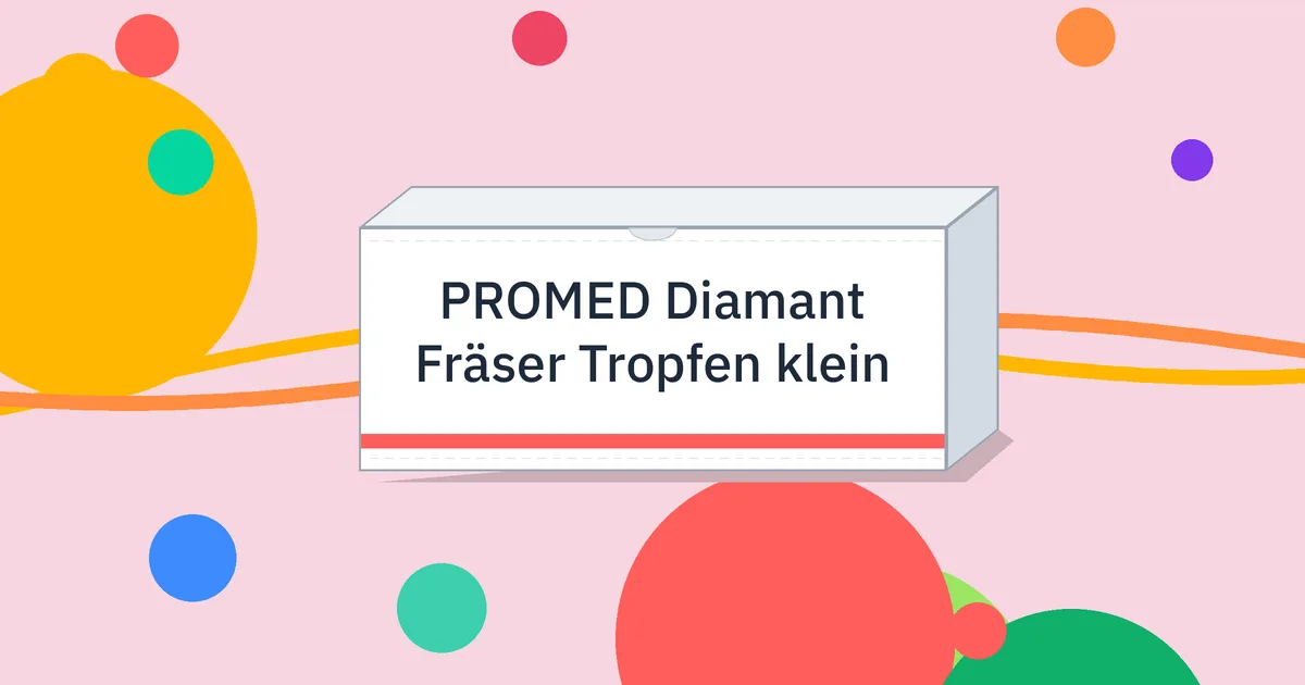Symbolbild: Packung mit der Aufschrift PROMED Diamant Fräser Tropfen klein (PZN 18132481) – Verfügbarkeit und Bezug in Apotheken in Frankfurt am Main