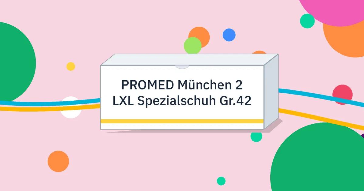 Symbolbild: Packung mit der Aufschrift PROMED München 2 LXL Spezialschuh Gr.42 (PZN 05482943) – Verfügbarkeit und Bezug in Apotheken in Frankfurt am Main