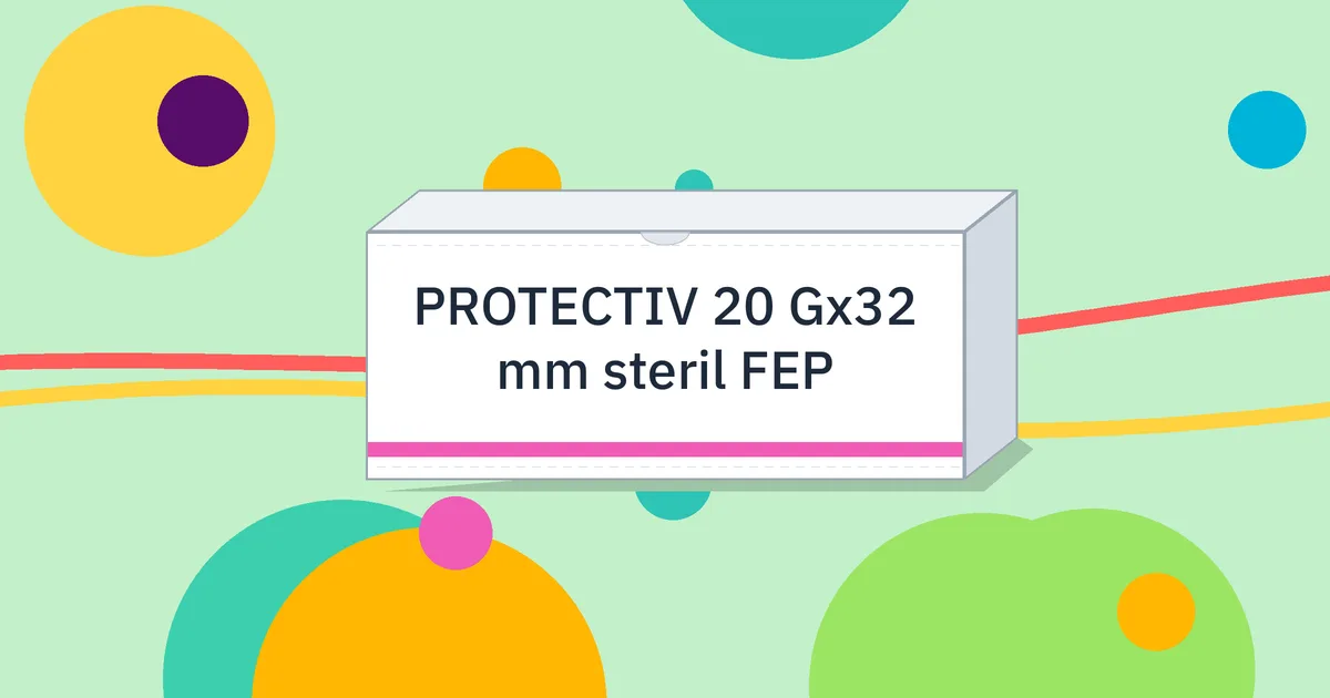Symbolbild: Packung mit der Aufschrift PROTECTIV 20 Gx32 mm steril FEP (PZN 06447133) – Verfügbarkeit und Bezug in Apotheken in Frankfurt am Main
