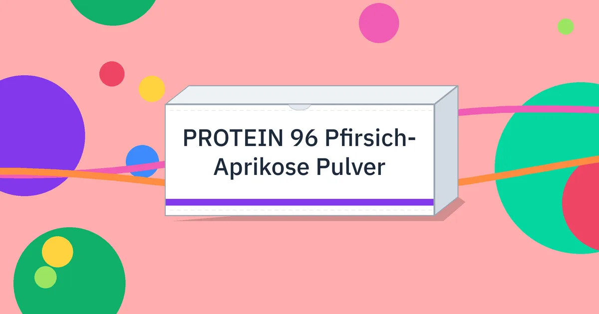 Symbolbild: Packung mit der Aufschrift PROTEIN 96 Pfirsich-Aprikose Pulver (PZN 10533861) – Verfügbarkeit und Bezug in Apotheken in Frankfurt am Main