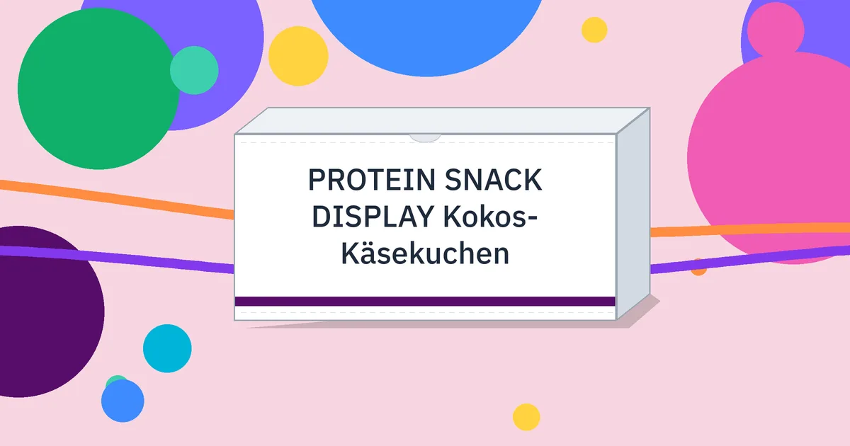 Symbolbild: Packung mit der Aufschrift PROTEIN SNACK DISPLAY Kokos-Käsekuchen (PZN 19778995) – Verfügbarkeit und Bezug in Apotheken in Frankfurt am Main