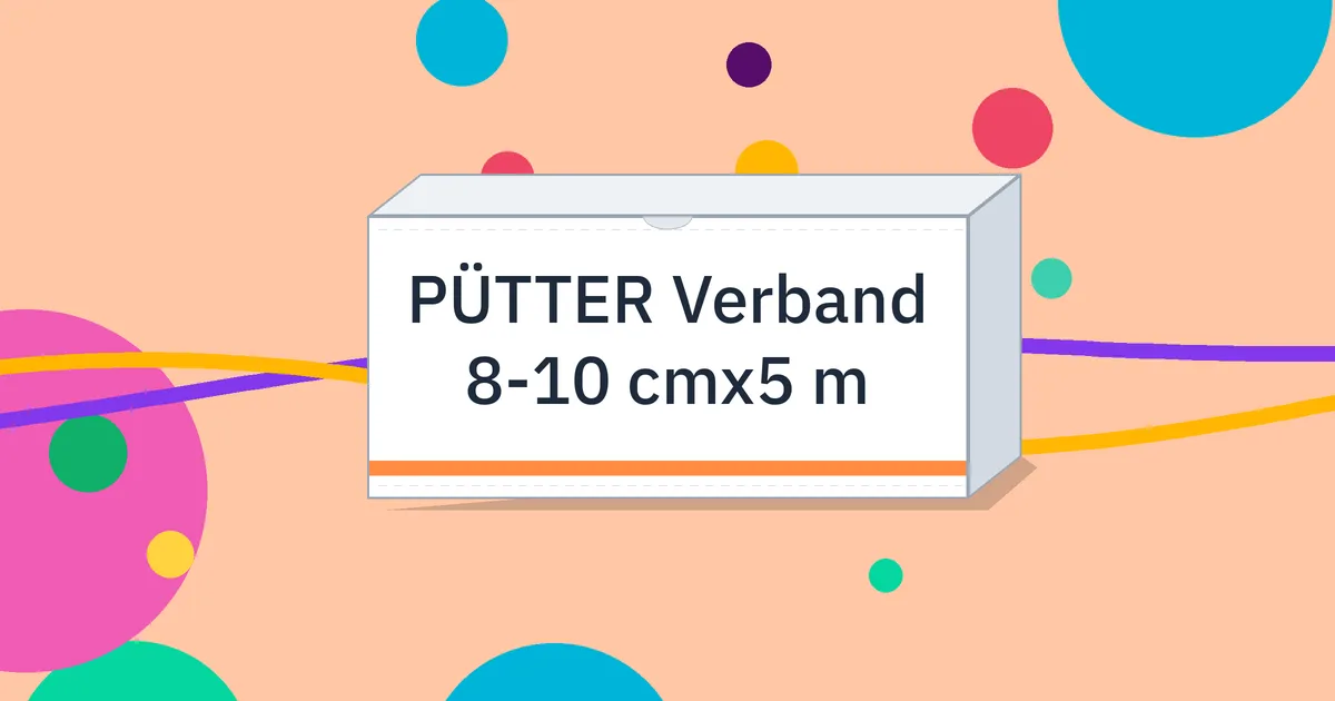 Symbolbild: Packung mit der Aufschrift PÜTTER Verband 8-10 cmx5 m (PZN 05529811) – Verfügbarkeit und Bezug in Apotheken in Frankfurt am Main