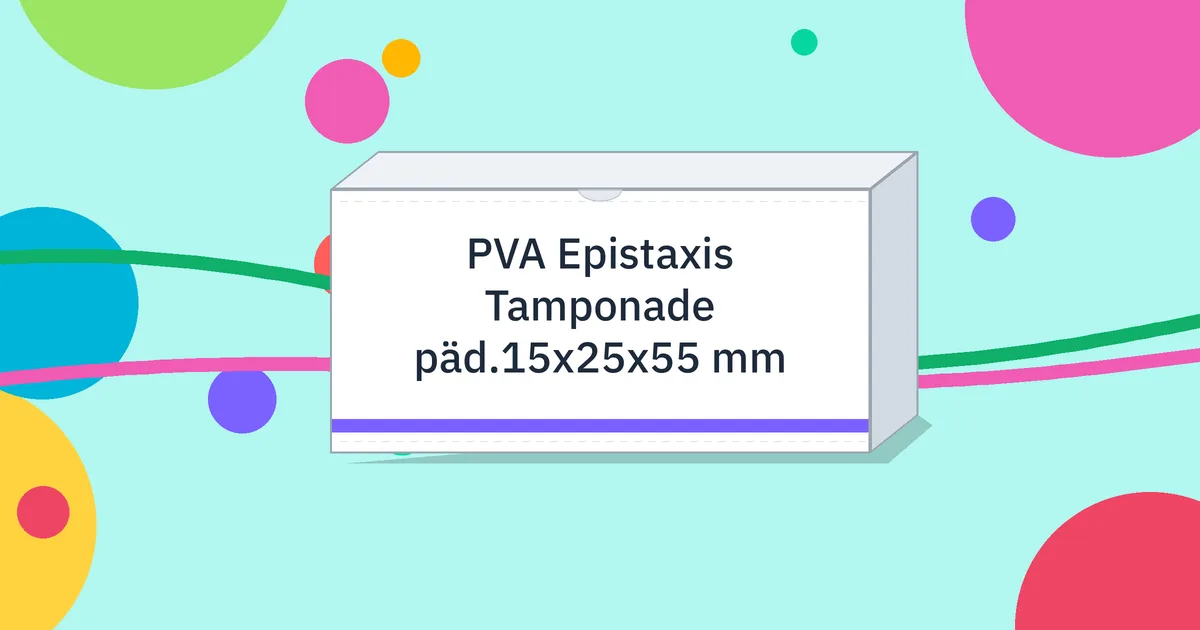 Symbolbild: Packung mit der Aufschrift PVA Epistaxis Tamponade päd.15x25x55 mm (PZN 20643013) – Verfügbarkeit und Bezug in Apotheken in Frankfurt am Main