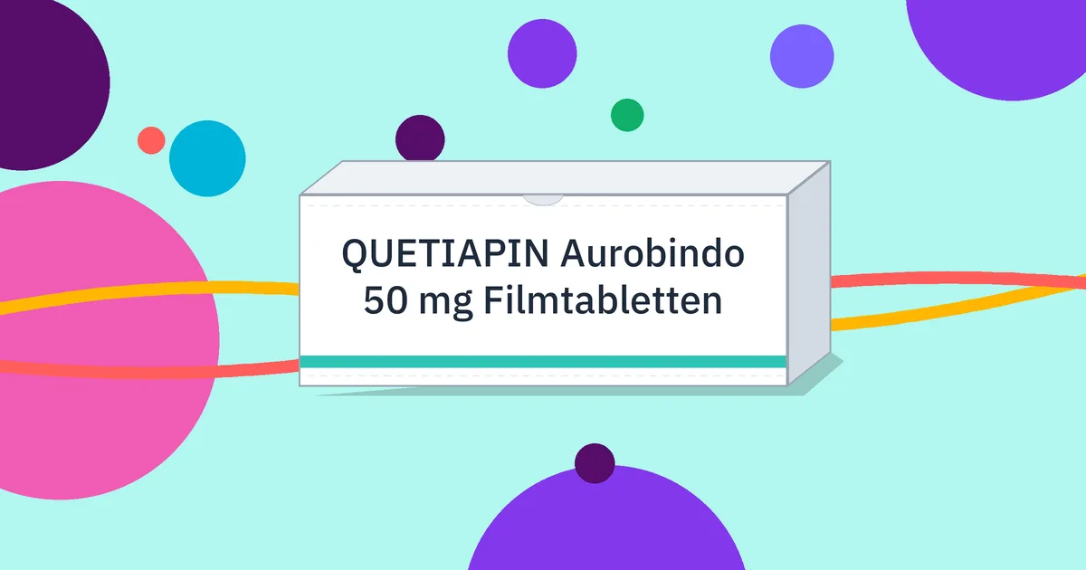Symbolbild: Packung mit der Aufschrift QUETIAPIN Aurobindo 50 mg Filmtabletten (PZN 18428655) – Verfügbarkeit und Bezug in Apotheken in Frankfurt am Main