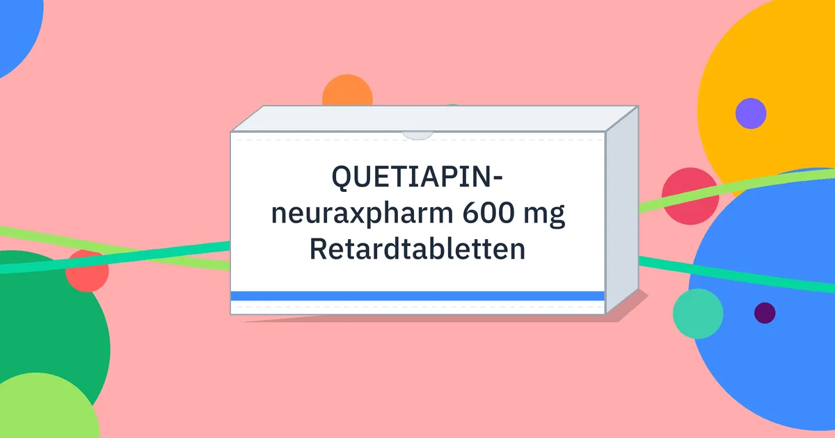 Symbolbild: Packung mit der Aufschrift QUETIAPIN-neuraxpharm 600 mg Retardtabletten (PZN 16398387) – Verfügbarkeit und Bezug in Apotheken in Frankfurt am Main
