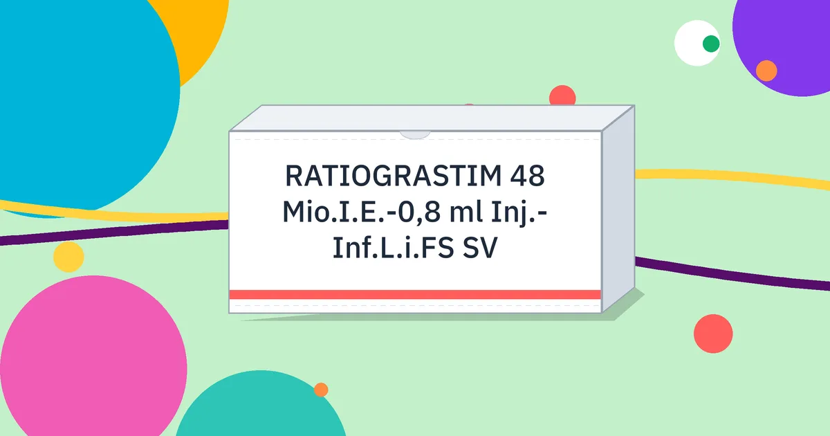 Symbolbild: Packung mit der Aufschrift RATIOGRASTIM 48 Mio.I.E.-0,8 ml Inj.-Inf.L.i.FS SV (PZN 13580938) – Verfügbarkeit und Bezug in Apotheken in Frankfurt am Main