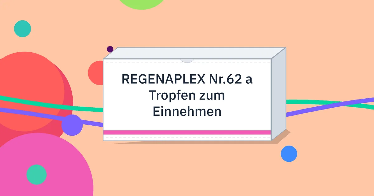Symbolbild: Packung mit der Aufschrift REGENAPLEX Nr.62 a Tropfen zum Einnehmen (PZN 08800504) – Verfügbarkeit und Bezug in Apotheken in Frankfurt am Main