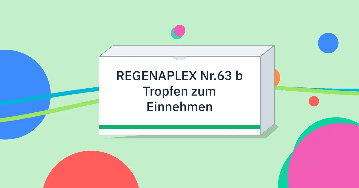 Symbolbild: Packung mit der Aufschrift REGENAPLEX Nr.63 b Tropfen zum Einnehmen (PZN 06871919) – Verfügbarkeit und Bezug in Apotheken in Frankfurt am Main