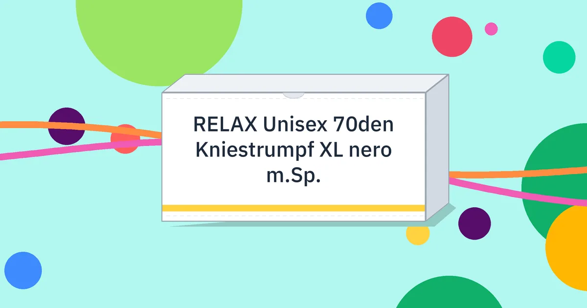 Symbolbild: Packung mit der Aufschrift RELAX Unisex 70den Kniestrumpf XL nero m.Sp. (PZN 01380068) – Verfügbarkeit und Bezug in Apotheken in Frankfurt am Main