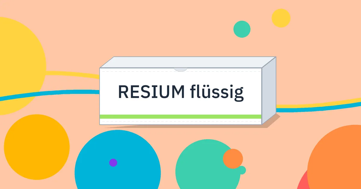 Symbolbild: Packung mit der Aufschrift RESIUM flüssig (PZN 16955764) – Verfügbarkeit und Bezug in Apotheken in Frankfurt am Main