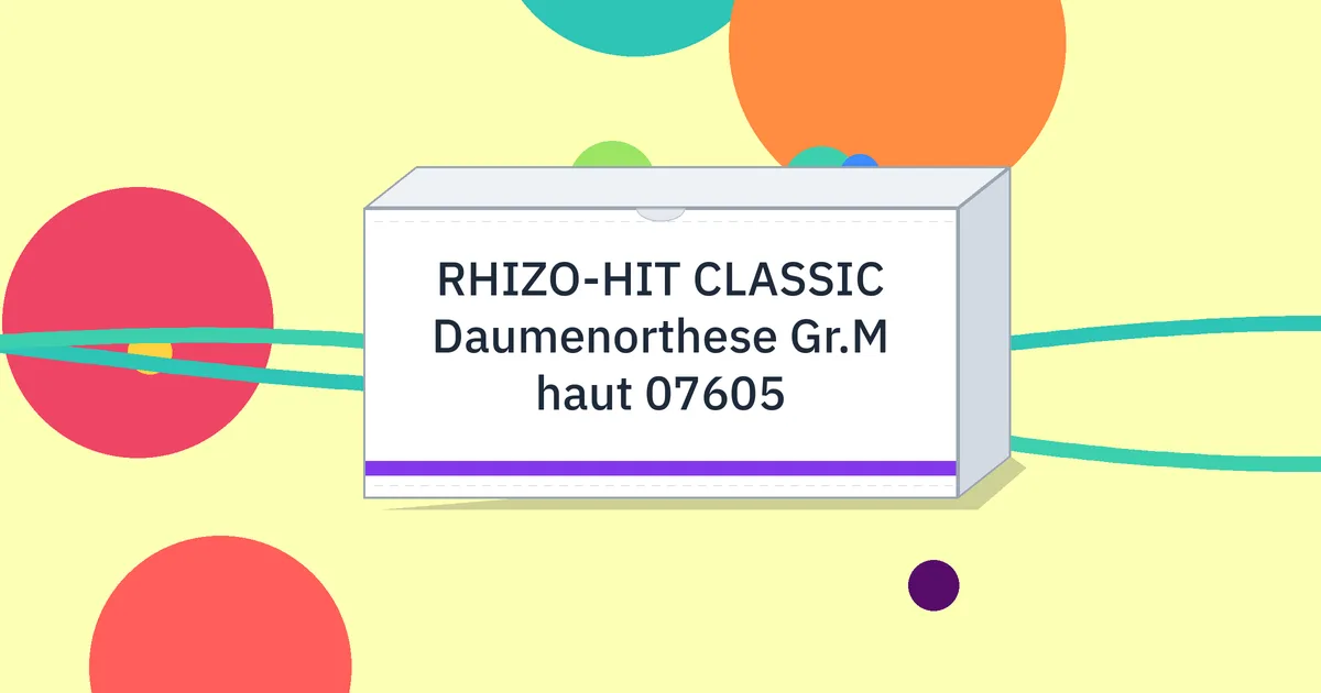 Symbolbild: Packung mit der Aufschrift RHIZO-HIT CLASSIC Daumenorthese Gr.M haut 07605 (PZN 02461811) – Verfügbarkeit und Bezug in Apotheken in Frankfurt am Main