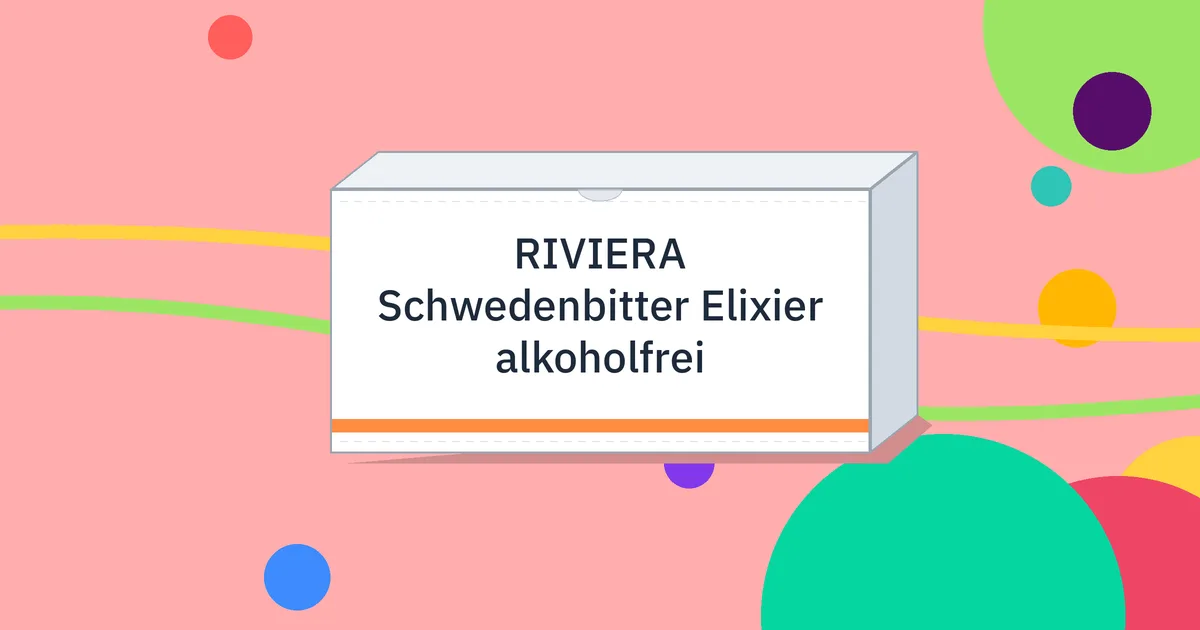 Symbolbild: Packung mit der Aufschrift RIVIERA Schwedenbitter Elixier alkoholfrei (PZN 20893336) – Verfügbarkeit und Bezug in Apotheken in Frankfurt am Main