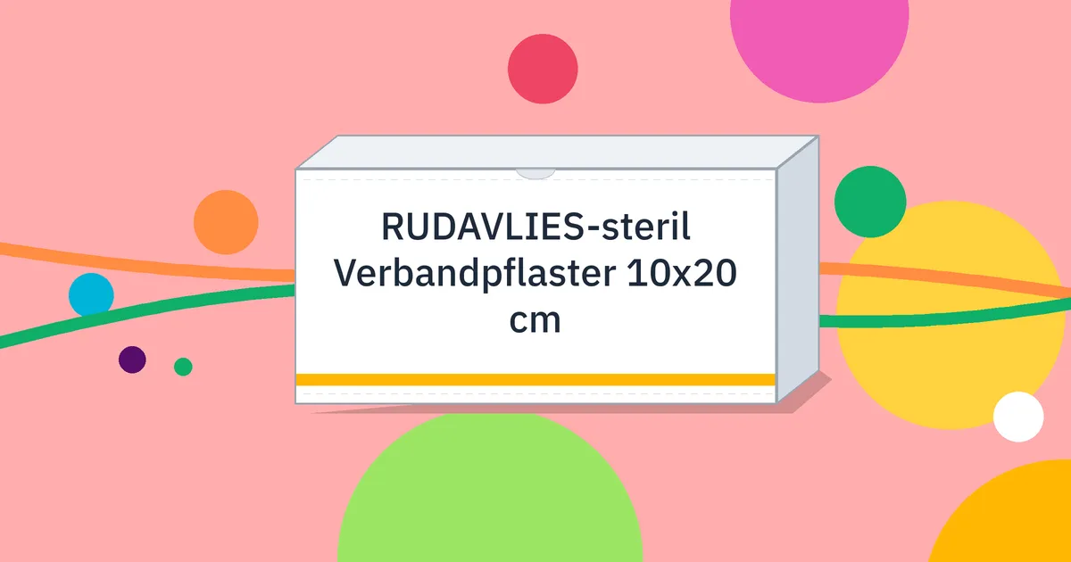 Symbolbild: Packung mit der Aufschrift RUDAVLIES-steril Verbandpflaster 10x20 cm (PZN 13707103) – Verfügbarkeit und Bezug in Apotheken in Frankfurt am Main