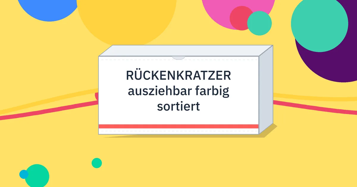Symbolbild: Packung mit der Aufschrift RÜCKENKRATZER ausziehbar farbig sortiert (PZN 14263648) – Verfügbarkeit und Bezug in Apotheken in Frankfurt am Main