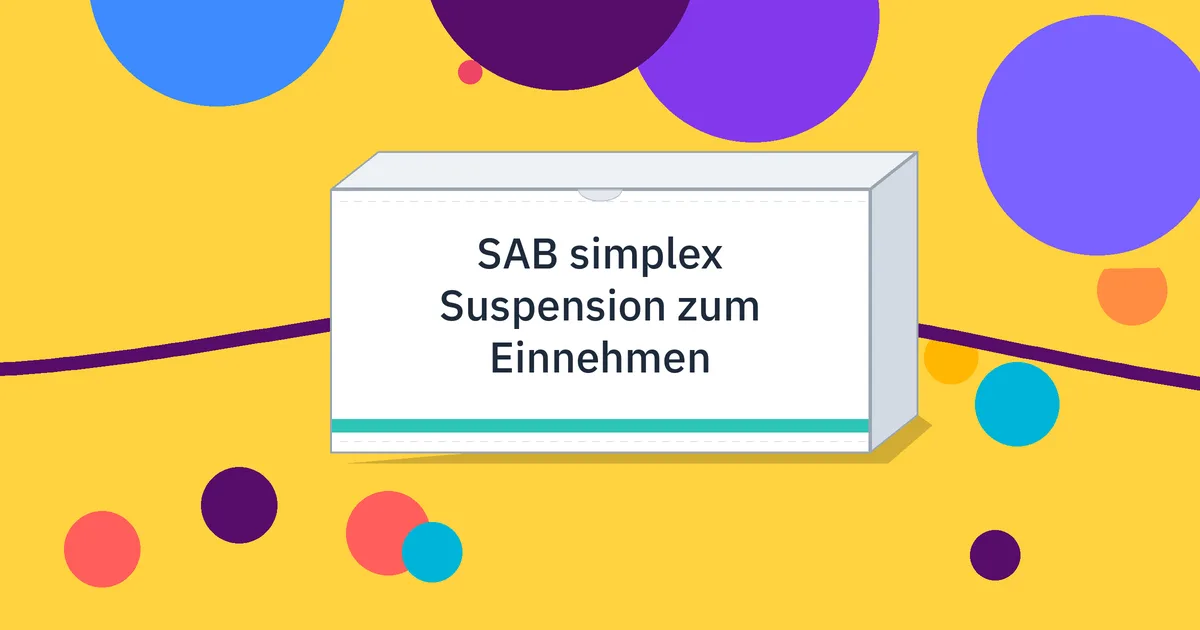 Symbolbild: Packung mit der Aufschrift SAB simplex Suspension zum Einnehmen (PZN 04261163) – Verfügbarkeit und Bezug in Apotheken in Frankfurt am Main