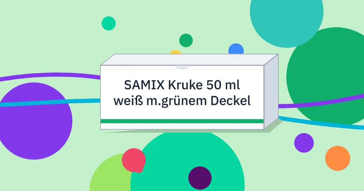 Symbolbild: Packung mit der Aufschrift SAMIX Kruke 50 ml weiß m.grünem Deckel (PZN 19987747) – Verfügbarkeit und Bezug in Apotheken in Frankfurt am Main