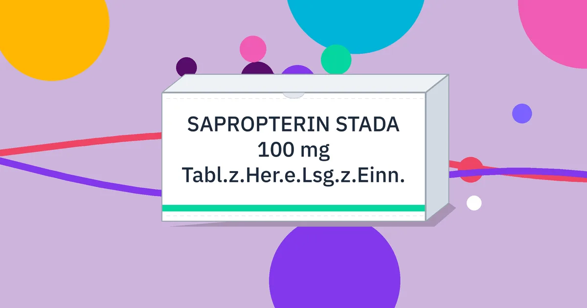 Symbolbild: Packung mit der Aufschrift SAPROPTERIN STADA 100 mg Tabl.z.Her.e.Lsg.z.Einn. (PZN 19166507) – Verfügbarkeit und Bezug in Apotheken in Frankfurt am Main