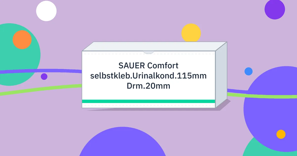 Symbolbild: Packung mit der Aufschrift SAUER Comfort selbstkleb.Urinalkond.115mm Drm.20mm (PZN 00464308) – Verfügbarkeit und Bezug in Apotheken in Frankfurt am Main
