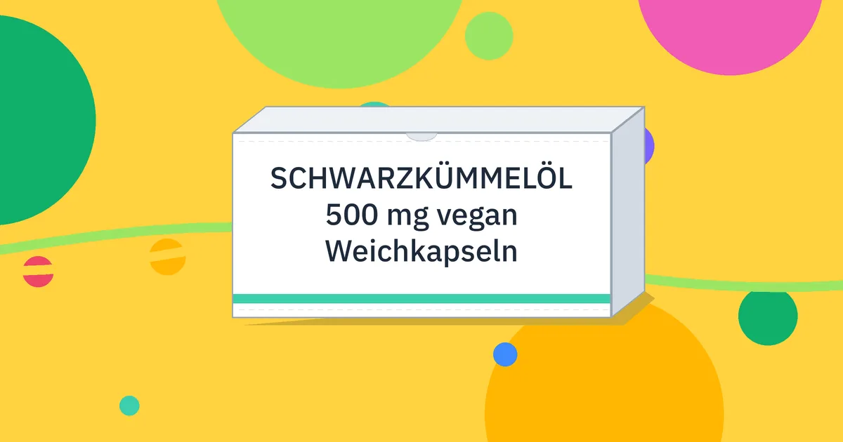 Symbolbild: Packung mit der Aufschrift SCHWARZKÜMMELÖL 500 mg vegan Weichkapseln (PZN 20384391) – Verfügbarkeit und Bezug in Apotheken in Frankfurt am Main