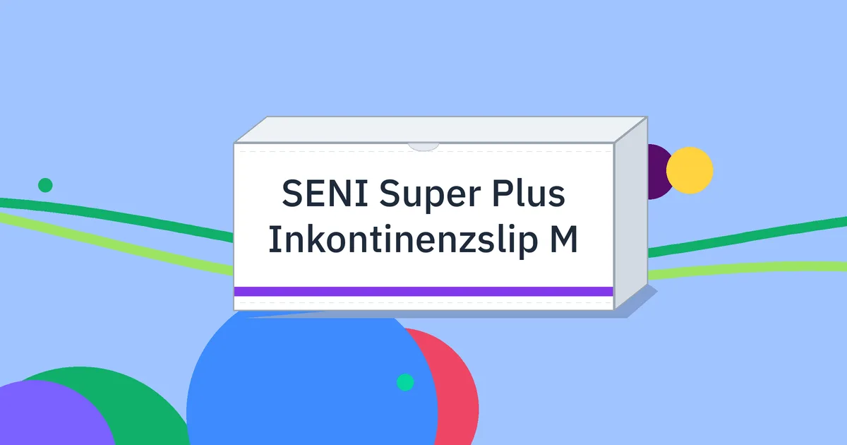 Symbolbild: Packung mit der Aufschrift SENI Super Plus Inkontinenzslip M (PZN 03143332) – Verfügbarkeit und Bezug in Apotheken in Frankfurt am Main