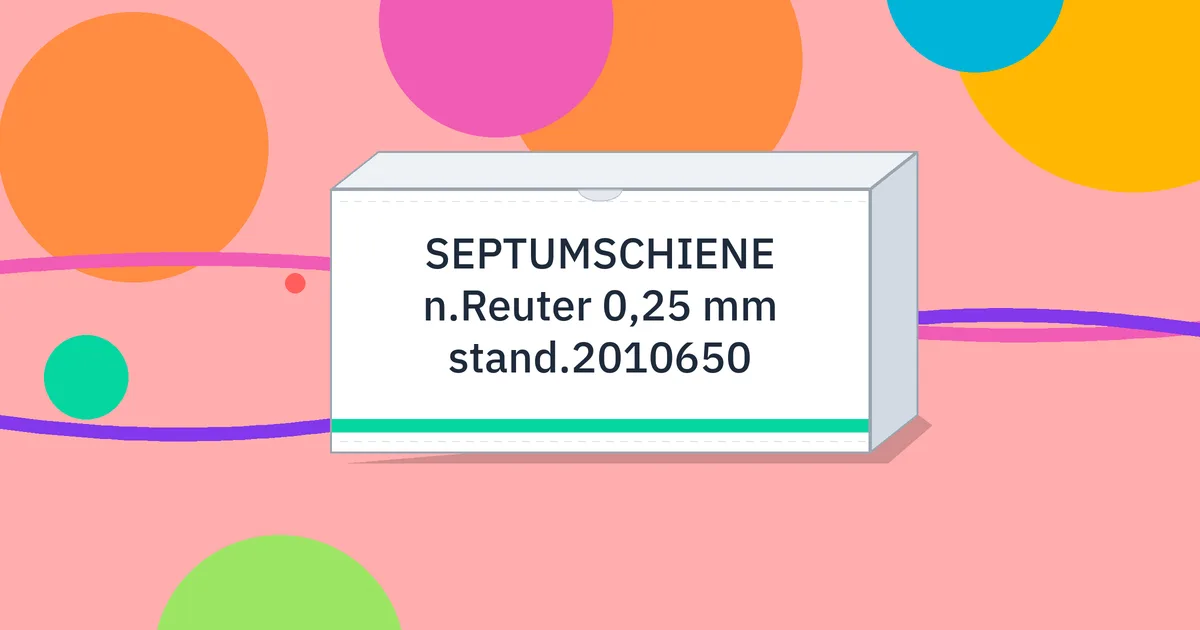 Symbolbild: Packung mit der Aufschrift SEPTUMSCHIENE n.Reuter 0,25 mm stand.2010650 (PZN 00185270) – Verfügbarkeit und Bezug in Apotheken in Frankfurt am Main