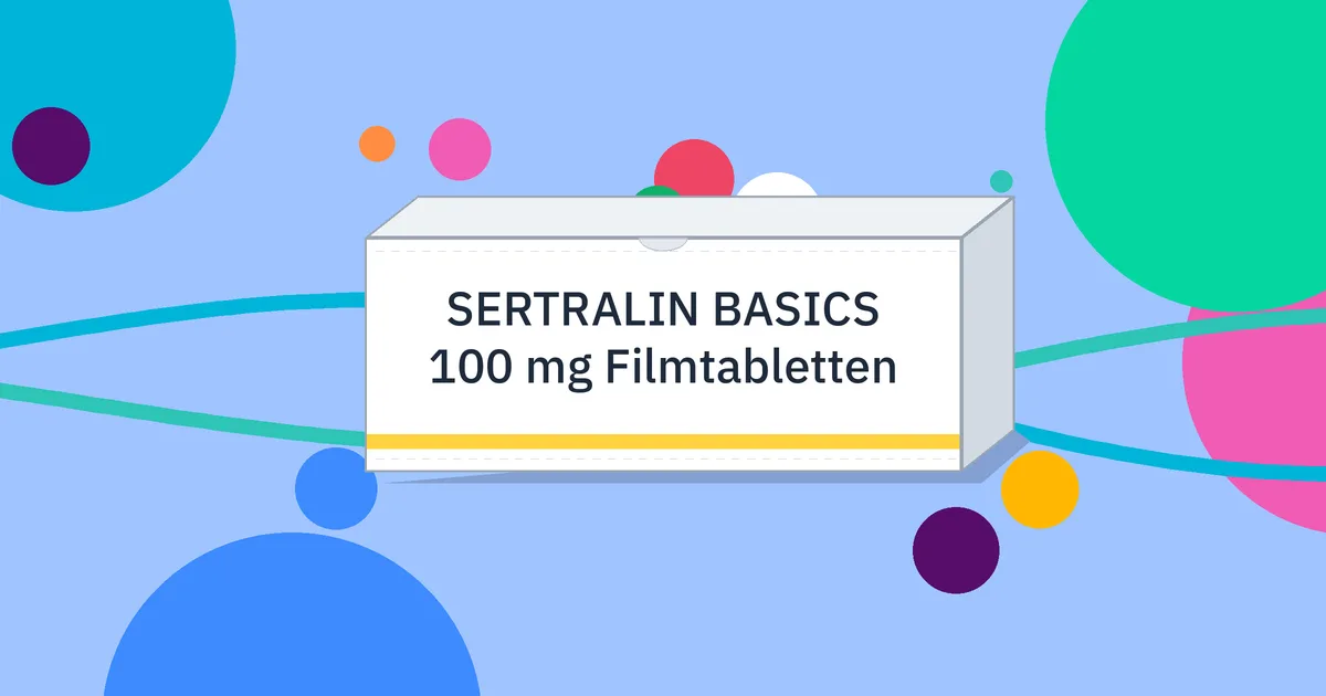 Symbolbild: Packung mit der Aufschrift SERTRALIN BASICS 100 mg Filmtabletten (PZN 00602325) – Verfügbarkeit und Bezug in Apotheken in Frankfurt am Main