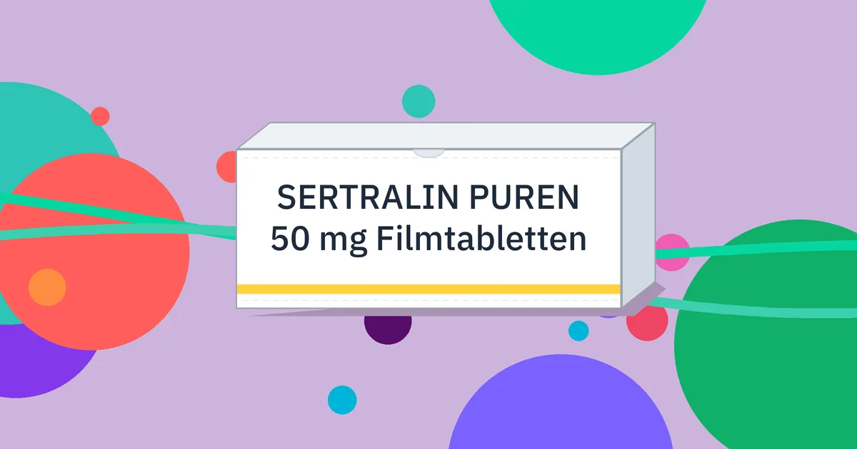 Symbolbild: Packung mit der Aufschrift SERTRALIN PUREN 50 mg Filmtabletten (PZN 13725816) – Verfügbarkeit und Bezug in Apotheken in Frankfurt am Main
