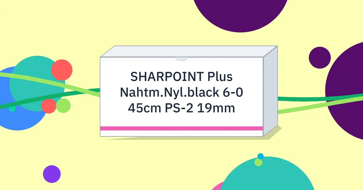 Symbolbild: Packung mit der Aufschrift SHARPOINT Plus Nahtm.Nyl.black 6-0 45cm PS-2 19mm (PZN 17984236) – Verfügbarkeit und Bezug in Apotheken in Frankfurt am Main