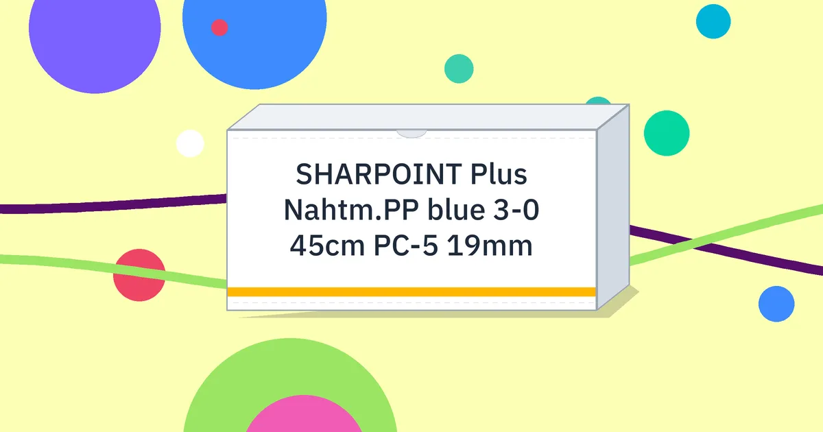 Symbolbild: Packung mit der Aufschrift SHARPOINT Plus Nahtm.PP blue 3-0 45cm PC-5 19mm (PZN 17985856) – Verfügbarkeit und Bezug in Apotheken in Frankfurt am Main