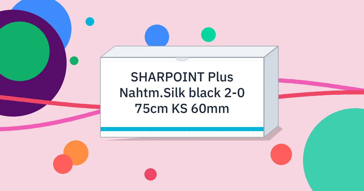 Symbolbild: Packung mit der Aufschrift SHARPOINT Plus Nahtm.Silk black 2-0 75cm KS 60mm (PZN 17994536) – Verfügbarkeit und Bezug in Apotheken in Frankfurt am Main