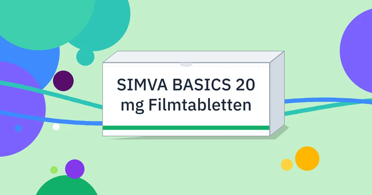 Symbolbild: Packung mit der Aufschrift SIMVA BASICS 20 mg Filmtabletten (PZN 00232213) – Verfügbarkeit und Bezug in Apotheken in Frankfurt am Main