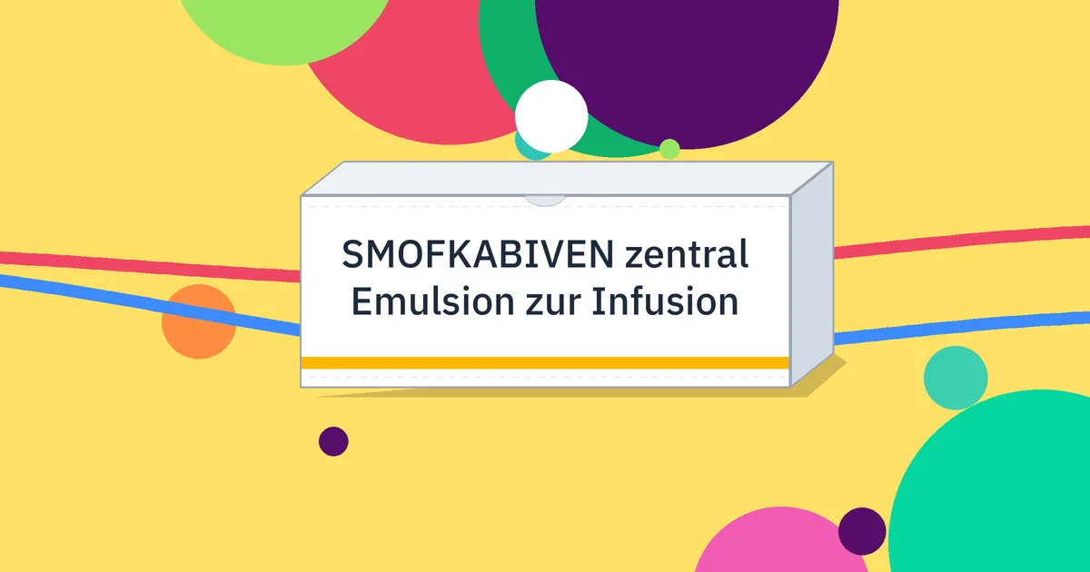 Symbolbild: Packung mit der Aufschrift SMOFKABIVEN zentral Emulsion zur Infusion (PZN 13501229) – Verfügbarkeit und Bezug in Apotheken in Frankfurt am Main