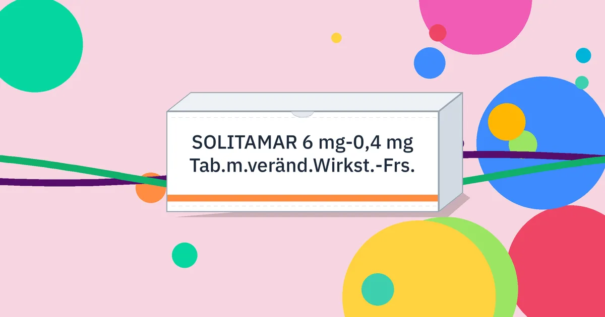 Symbolbild: Packung mit der Aufschrift SOLITAMAR 6 mg-0,4 mg Tab.m.veränd.Wirkst.-Frs. (PZN 19759443) – Verfügbarkeit und Bezug in Apotheken in Frankfurt am Main