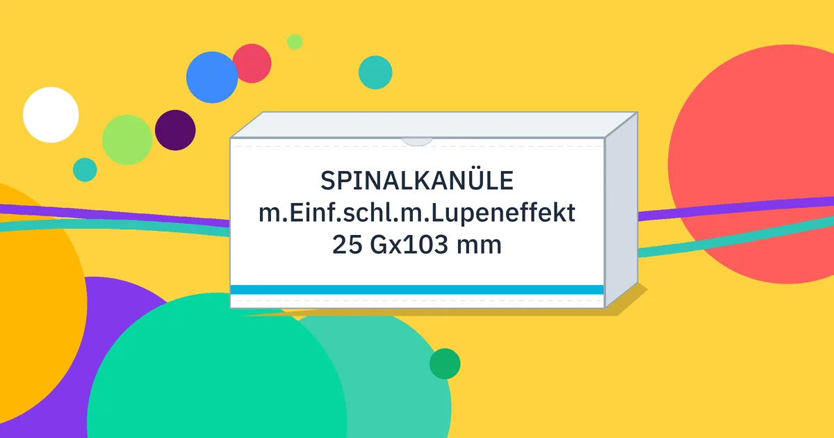 Symbolbild: Packung mit der Aufschrift SPINALKANÜLE m.Einf.schl.m.Lupeneffekt 25 Gx103 mm (PZN 03950009) – Verfügbarkeit und Bezug in Apotheken in Frankfurt am Main