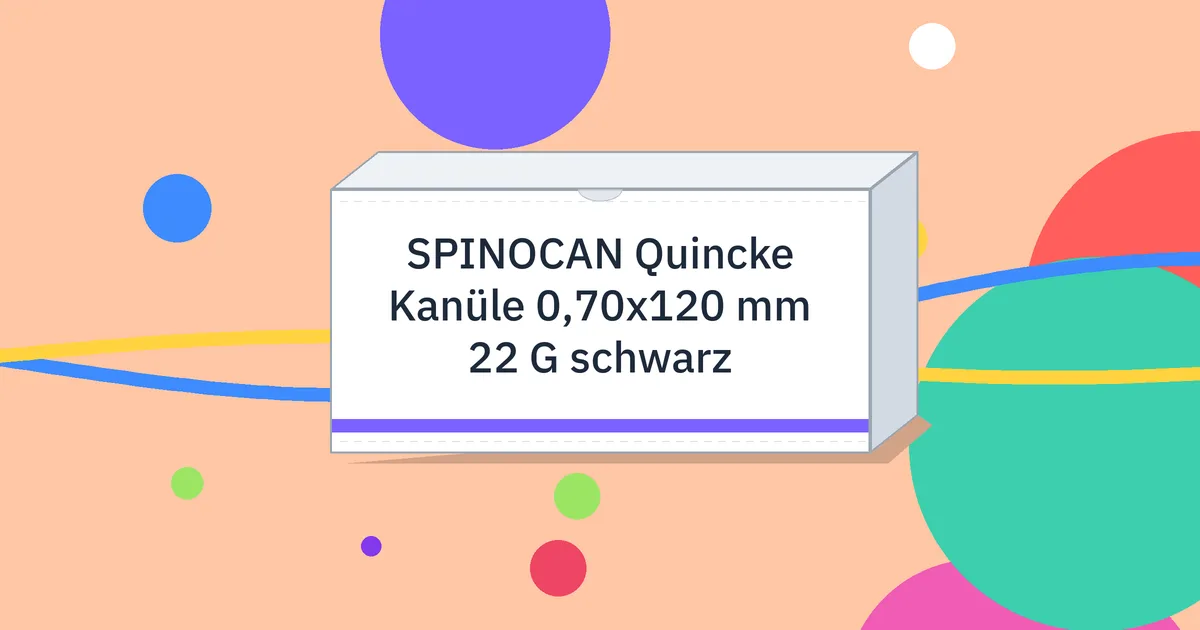 Symbolbild: Packung mit der Aufschrift SPINOCAN Quincke Kanüle 0,70x120 mm 22 G schwarz (PZN 06592958) – Verfügbarkeit und Bezug in Apotheken in Frankfurt am Main