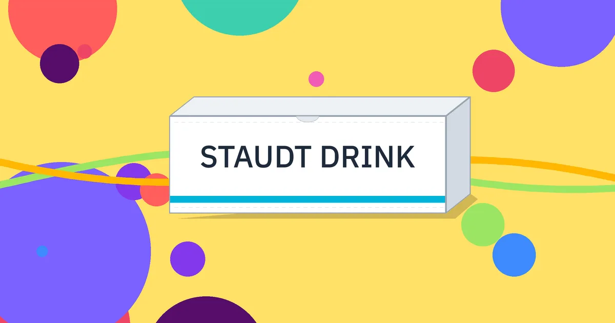Symbolbild: Packung mit der Aufschrift STAUDT DRINK (PZN 10946907) – Verfügbarkeit und Bezug in Apotheken in Frankfurt am Main