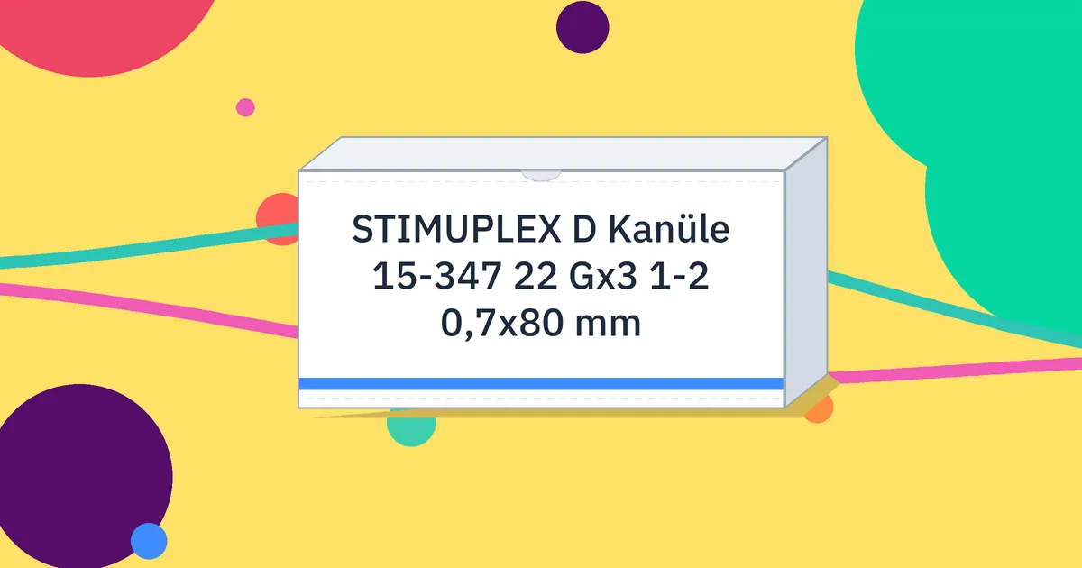Symbolbild: Packung mit der Aufschrift STIMUPLEX D Kanüle 15-347 22 Gx3 1-2 0,7x80 mm (PZN 14138357) – Verfügbarkeit und Bezug in Apotheken in Frankfurt am Main